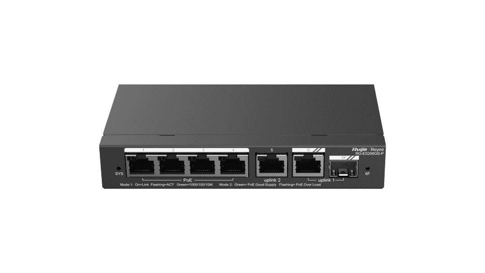 RG-ES206GS-P - Cloud Managed PoE Switch, 4xG PoE+, 2x1G და 1xSFP Ports ...